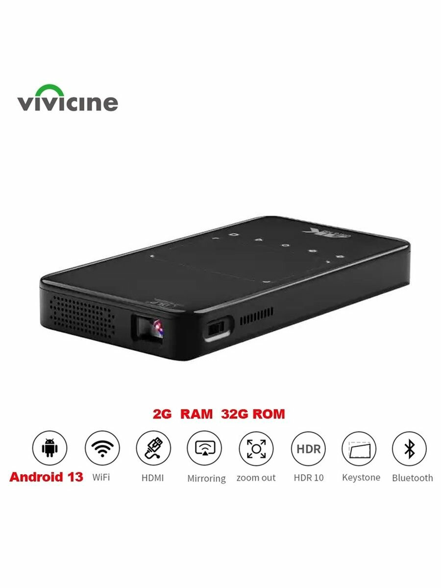 Vivicine Smart Mini 4K DLP проектор - Android 13 портативный кинотеатр с 5G WiFi/аккумулятором