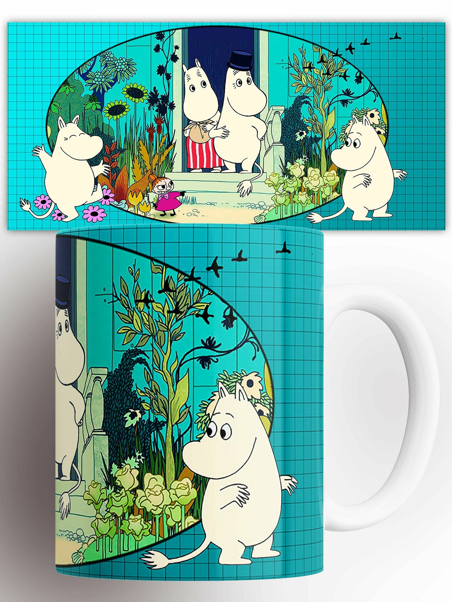 Кружка Муми-тролли Tanoshii Muumin Ikka сериал на подарок с принтом 330 мл