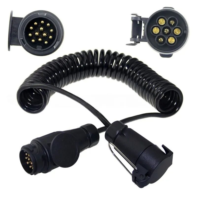 Кабель-переходник розетки фаркопа с 13 контактами на 7 контактов, удлинитель вилки прицепа, пружинный шнур для автомобиля, 2 метра