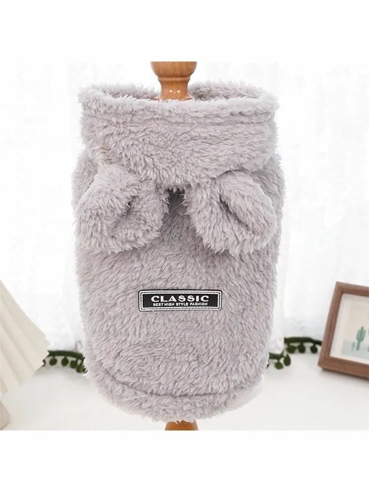 Теплый комбинезон с капюшоном и ушками для собак и кошек, Нежный серый, Унисекс, XL, светло-серый