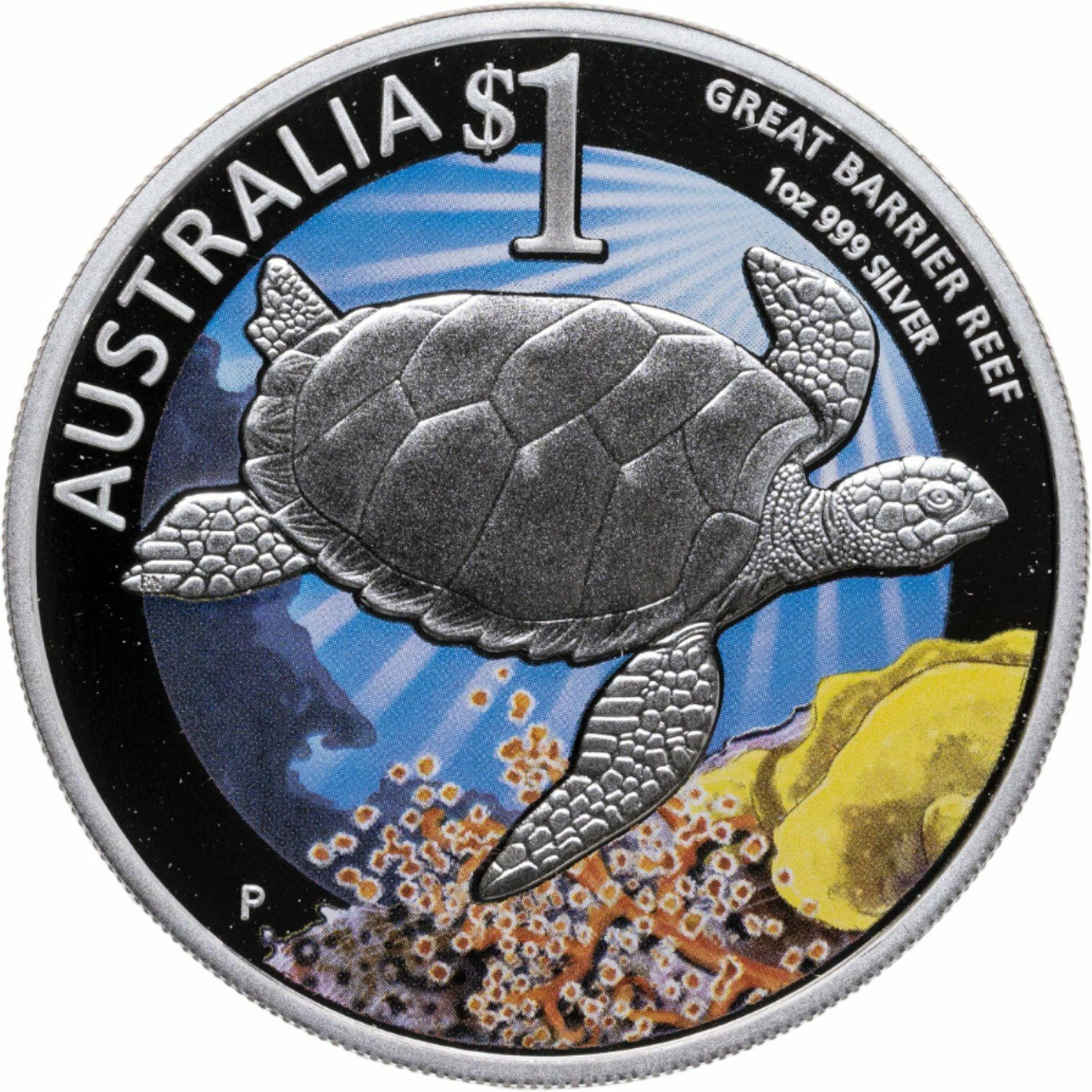 Австралия 1 доллар 2011 "Выставка ANDA - Брисбен - Большой барьерный риф - Зеленая морская черепаха", в футляре с сертификатом, Серебро 999, в сохранности Proof