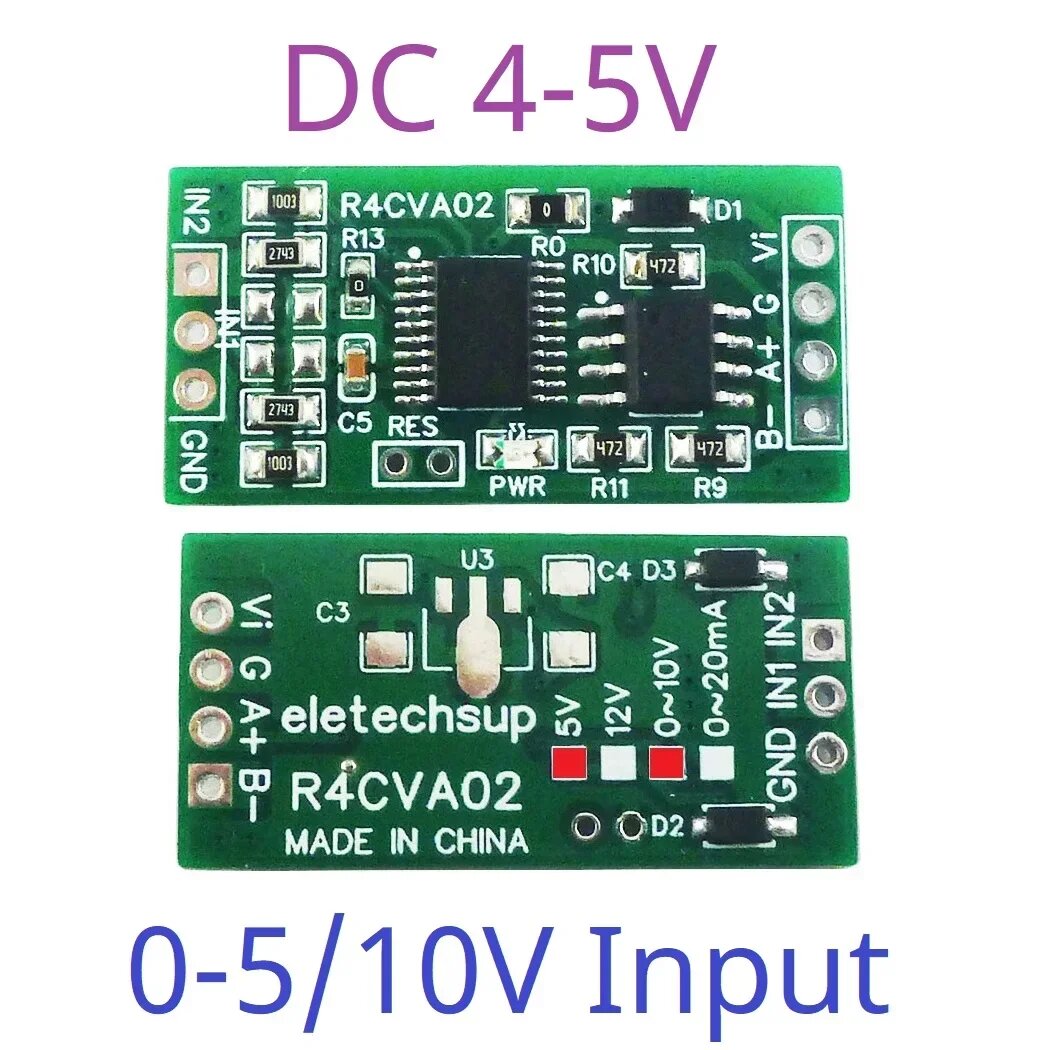 Mini 2CH Modbus RTU RS485 А/Д конвертер eletechsup R4CVA02 Power 5V IN0-10V