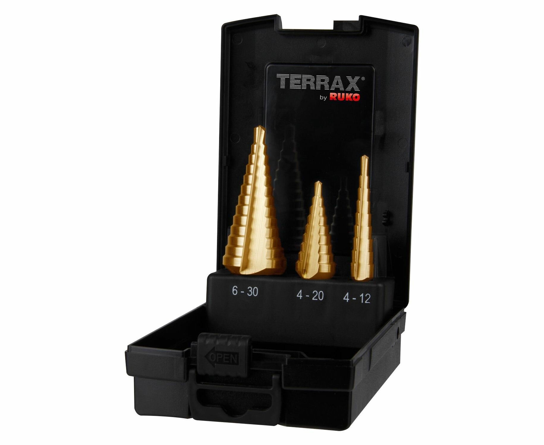 Набор сверл A101126TRO с коническим хвостовиком Бит HSS-TIN 4-12/4-20/6-30 TERAX by RUKO