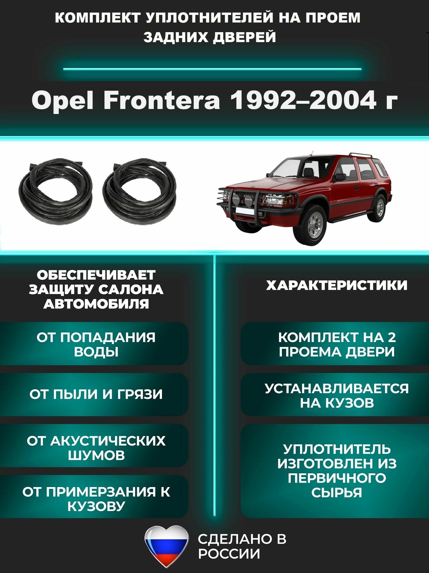 Комплект уплотнителей проема задних дверей Opel Frontera 1992-2004 г / на заднюю правую и левую пассажирскую дверь Опель Фронтера 2 шт