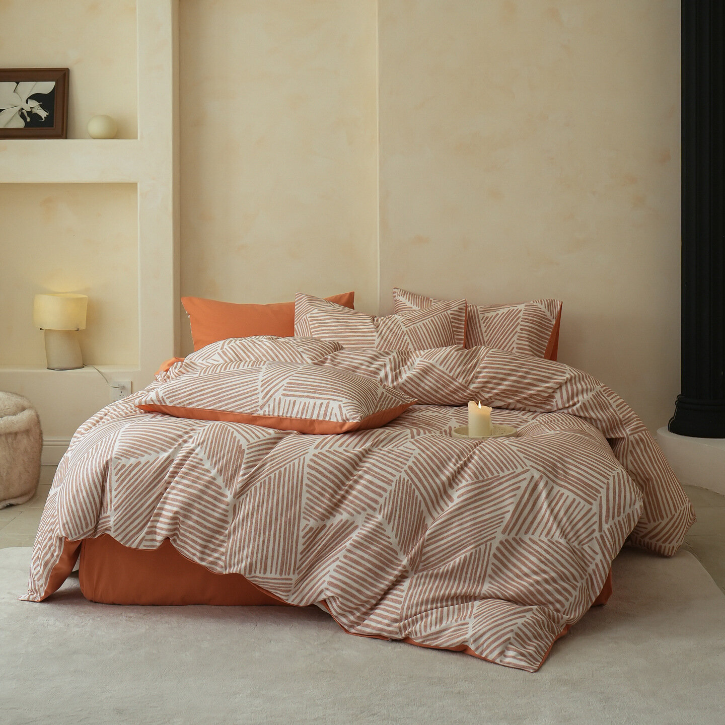 Комплект постельного белья из трех-четырех предметов, утолщенный, из 100% хлопка с начесом, класс А, подходит для сна без одежды, включающий пододеяльник и простыню, оптовая продажа постельного белья Nantong Home Textile.