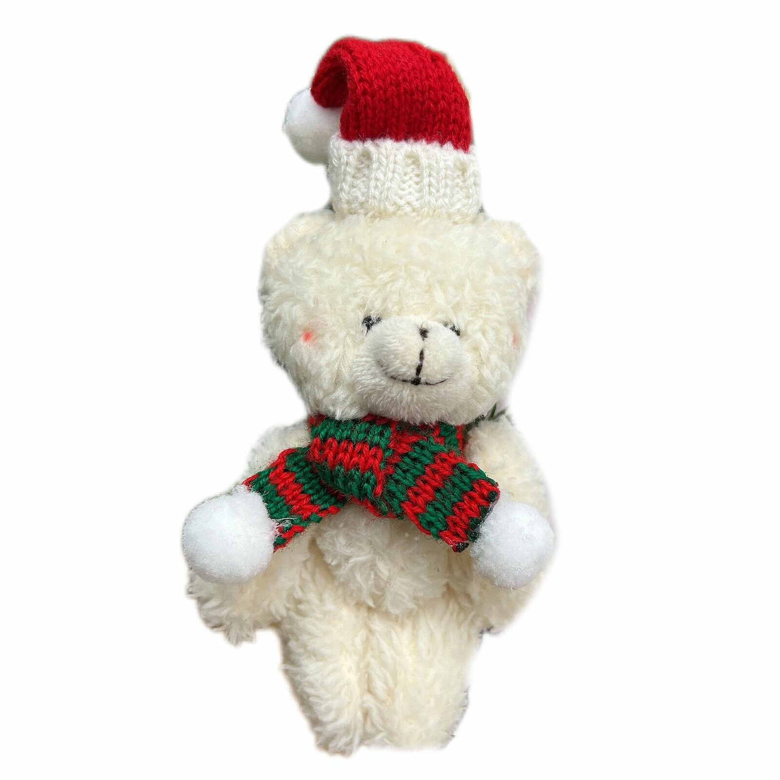 Рождественский медведь кукла бежевый мишка + красно-зеленый шарф с подвеской 16 см