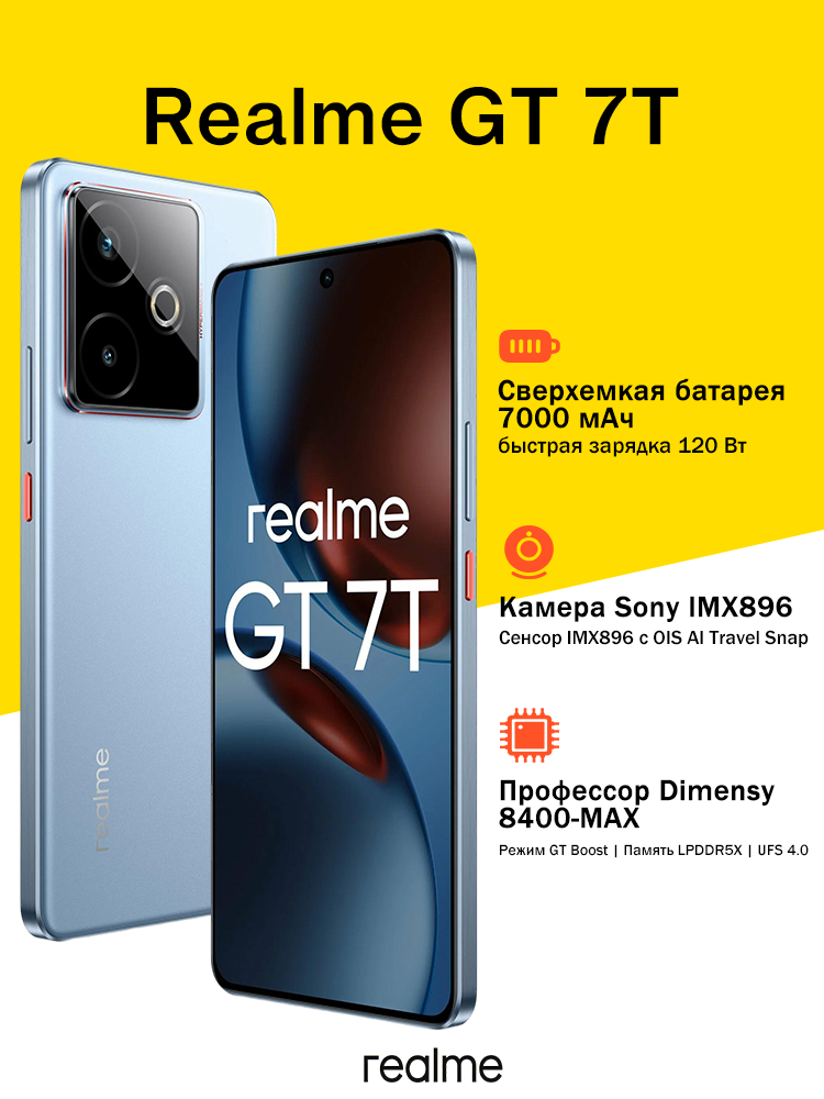 Смартфон realme GT 7T 12/512 ГБ, Dual nano SIM, синий
