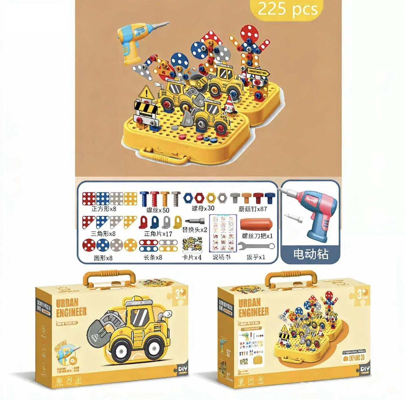 Конструктор мозаика с шуруповертом развивающий 3D детский и отверткой для мальчика Play Okay на батарейках "Космический технопарк", 298 деталей-3