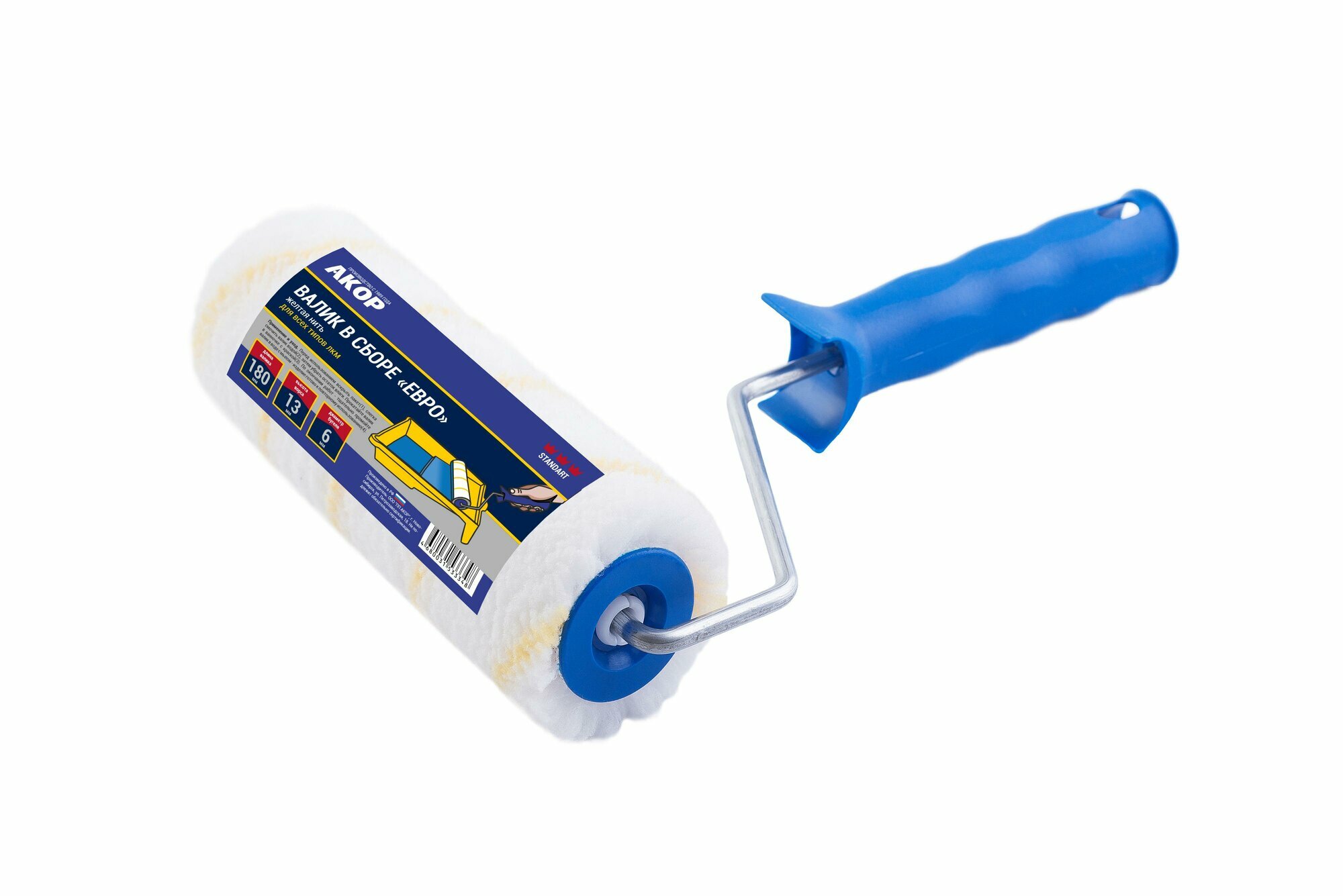 Валик меховой евро Д-6ММ ПЛ РУЧ ворс 18ММ (желт ворс П/Э) ВМ-240 333085 акор