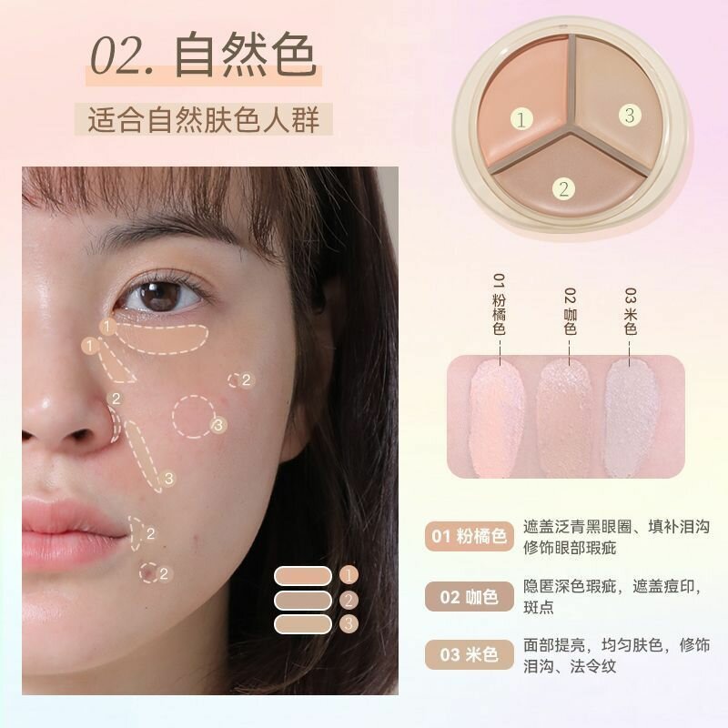 NOVO Трехцветный консилер для маскировки темных кругов, следов от акне, прыщей и пятен, улучшает тусклость, доступная палитра консилера для студентов и вечеринок