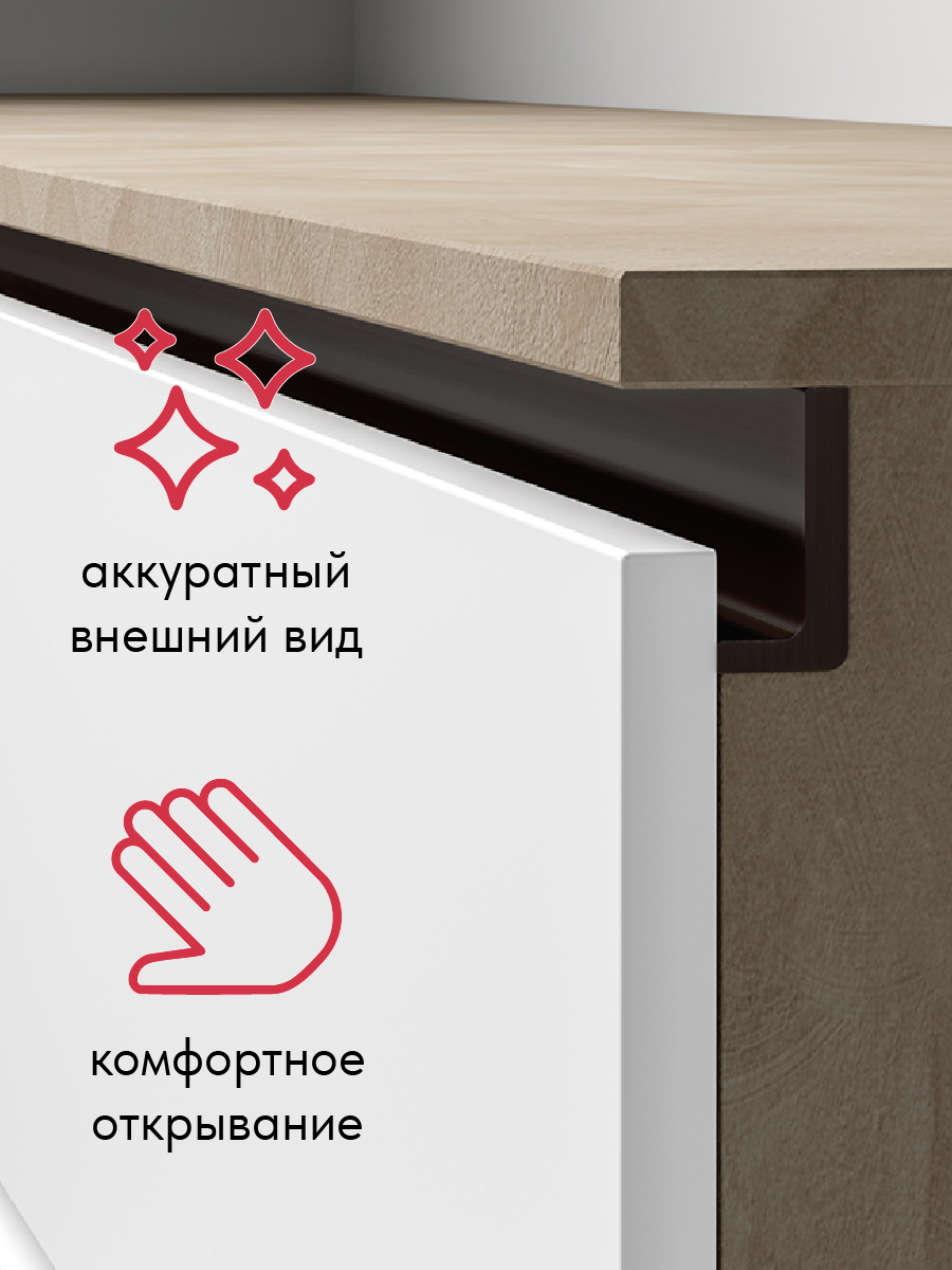 Комплект ручек - профиль гола (3 шт), врезная L-образная по по 1.5 метра (1500 мм), черный матовый