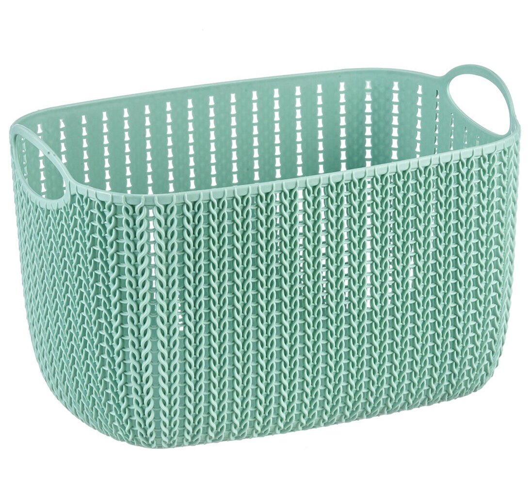 Корзинка для хранения 7л, пластиковая, фисташковая, с ручками, текстура вязание