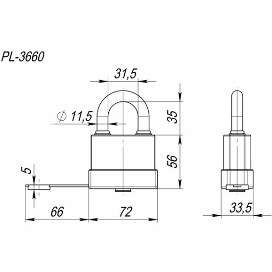 Замок навесной Fuaro PL-WEATHER-3660 3key (PL-3660) удлиненная дужка, англ. /блистер