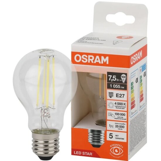 Светодиодная лампа Ledvance-osram Osram LED STAR CL A60 5W/840 230V FIL CL E27 10X1RU