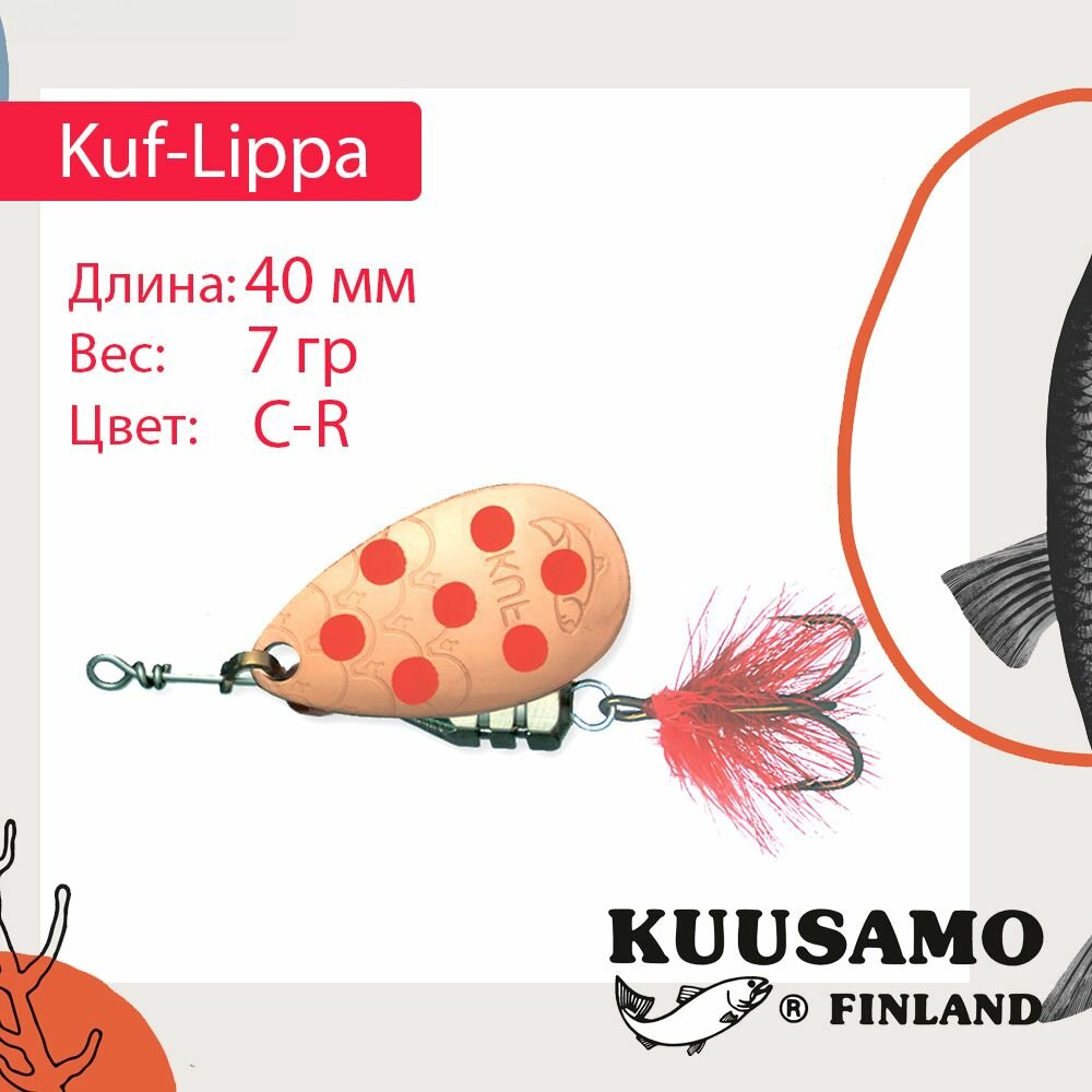 Блесна для рыбалки Kuusamo Kuf-Lippa 7гр. с оперением, C-R (вращающаяся)