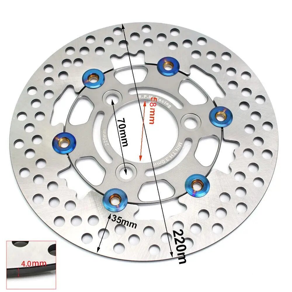 Дисковый тормоз RPM для мотоцикла, 220 мм, плавающий дисковый ротор, тормозной суппорт, универсальное переднее и заднее колесо с 3 отверстиями для скутеров Yamaha Niu grey 220mm