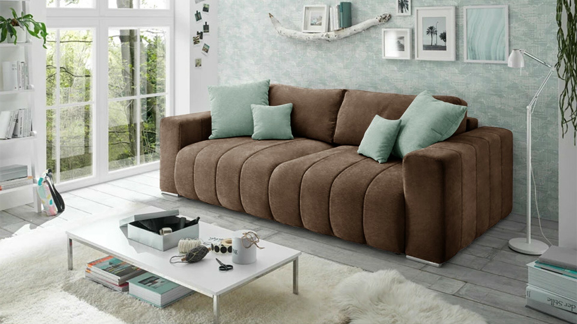 Диван Чедер Лайт Vivaldi 23 NEW 247x94x80 см, коричневый Велюр, еврокнижка GOODFORM