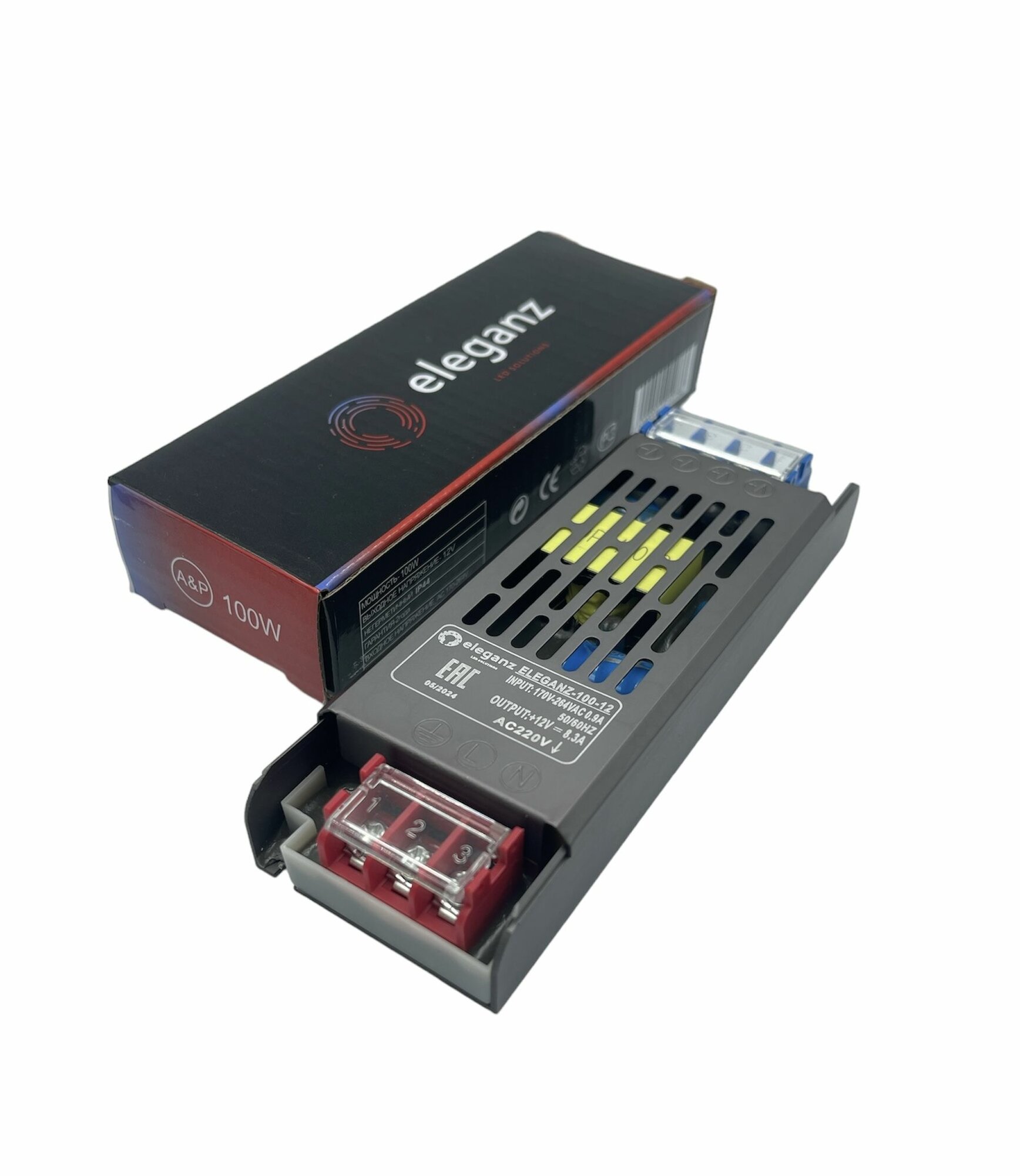 Герметичный блок питания (плата в силиконе)/трансформатор "Eleganz 100Вт" для светодиодной ленты 12В IP44