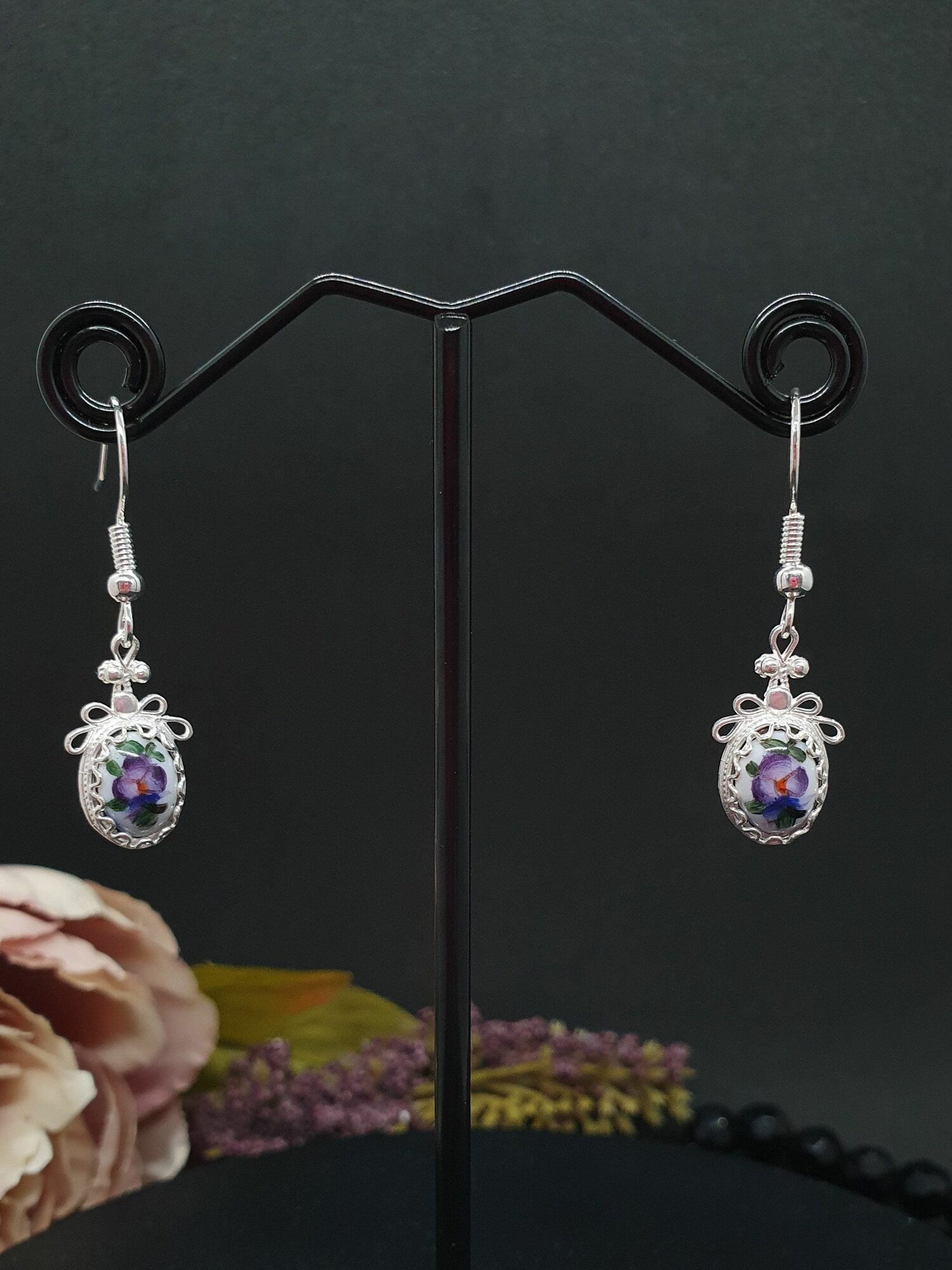 Серьги с подвесками, эмаль