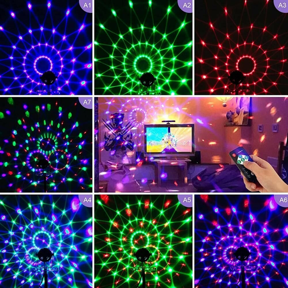 Диско шар с присоской для авто и дома: RGB-свет, звуковой режим, пульт ДУ — фото 1