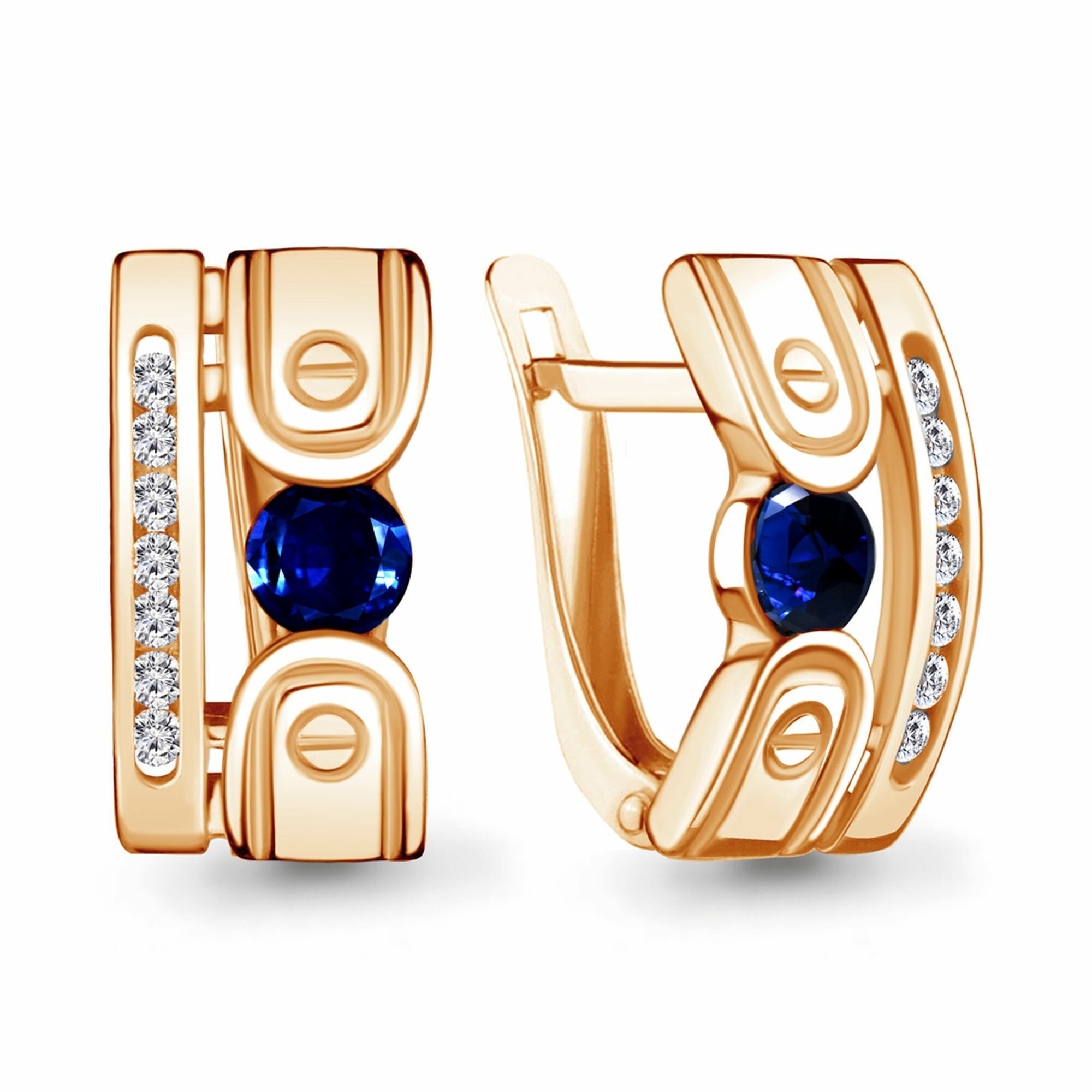 Серьги, серебро, 925 проба, золочение, фианит, сапфир синтетический