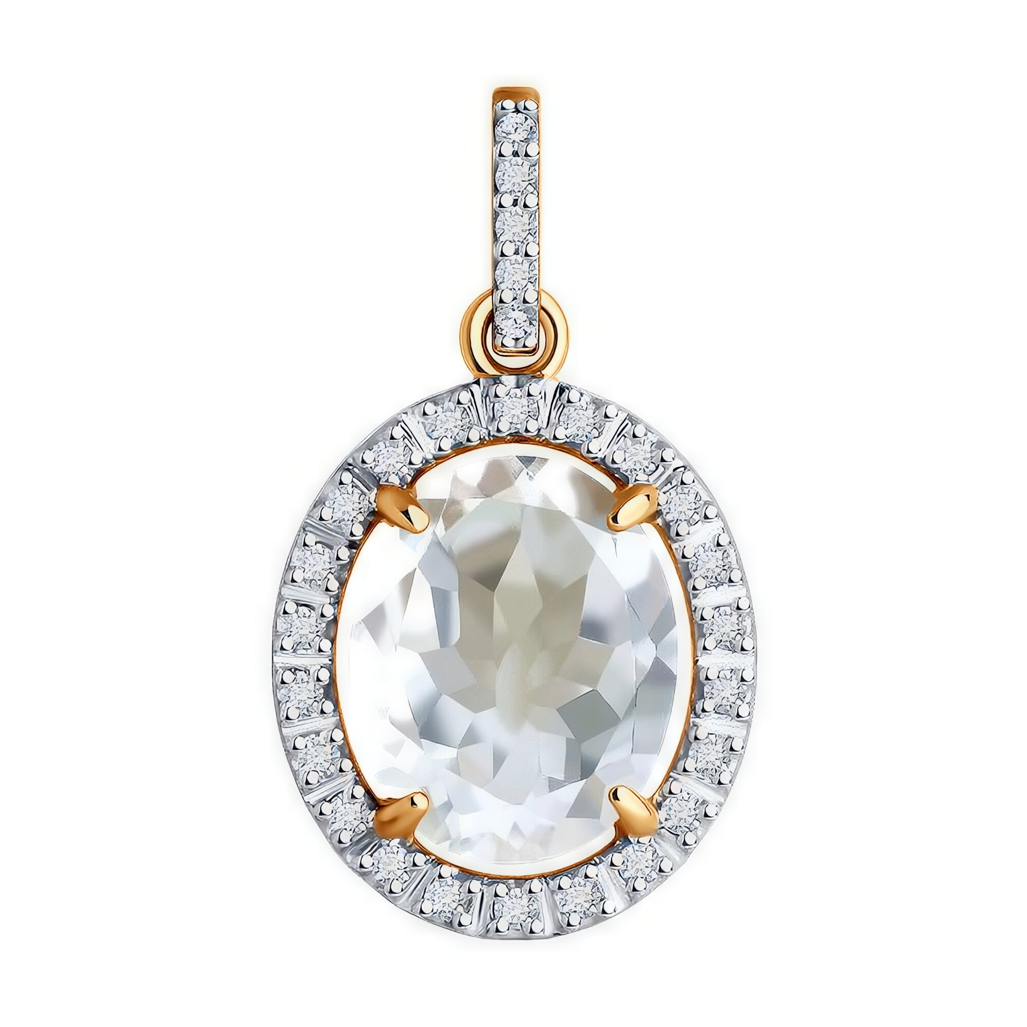 Подвеска, красное золото, 585 проба, горный хрусталь, фианит