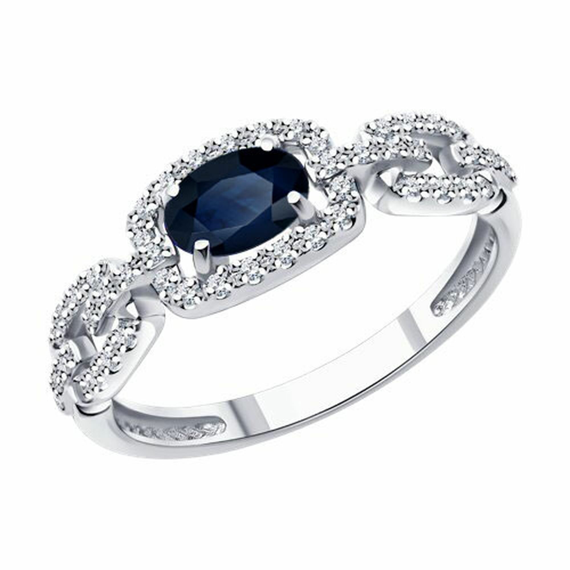Кольцо, белое золото, 585 проба, бриллиант, сапфир