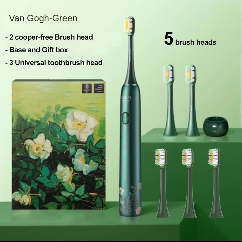 Электрическая зубная щетка SOOCAS Van Gogh X3U зеленая, 3 головки