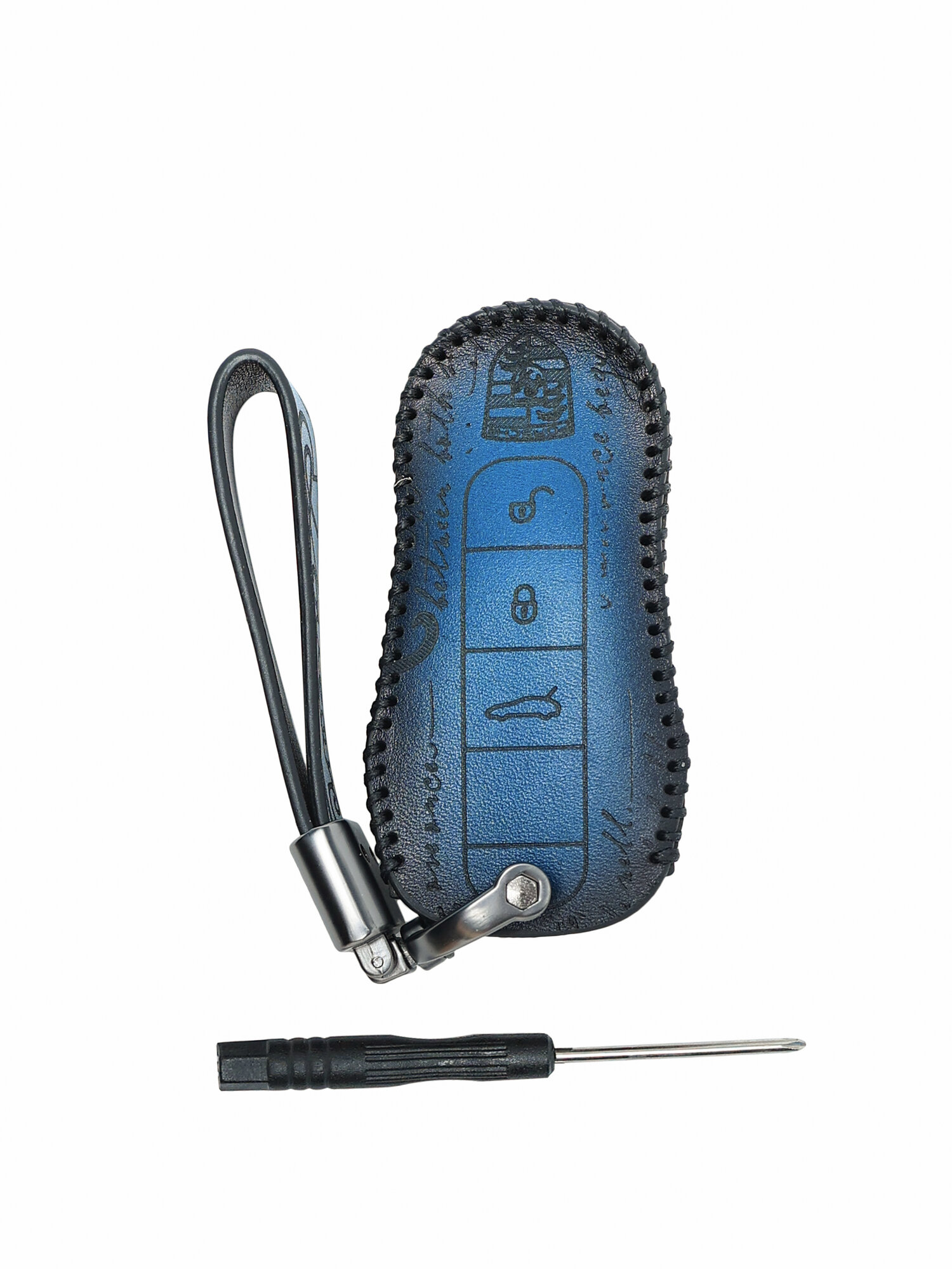 Чехол для автомобильного ключа Porshe (Порше) Цвет Синий Нить Черная