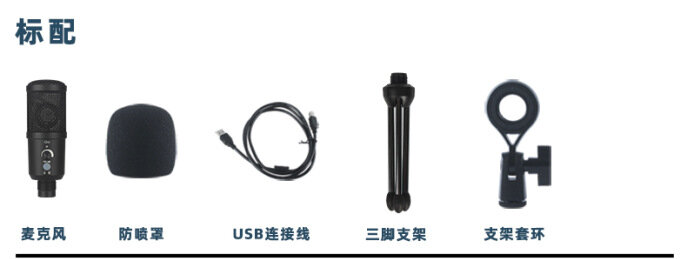 Набор микрофонов, USB, конденсаторный, 192K, для компьютерной записи, черный