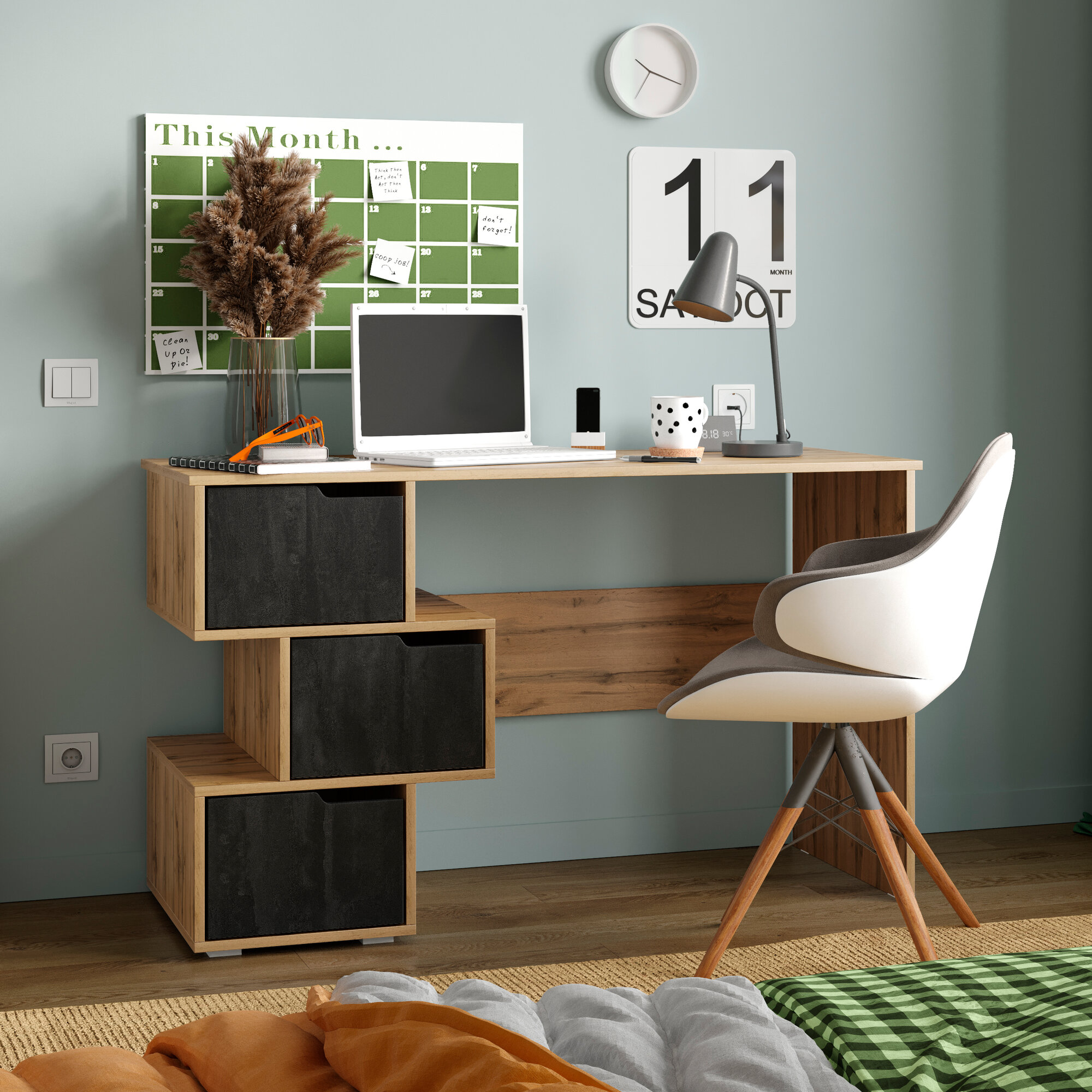 Стол компьютерный СК-11 от ВНК-Мебель, 122*75*52см, цвет Дуб вотан/Обсидиан