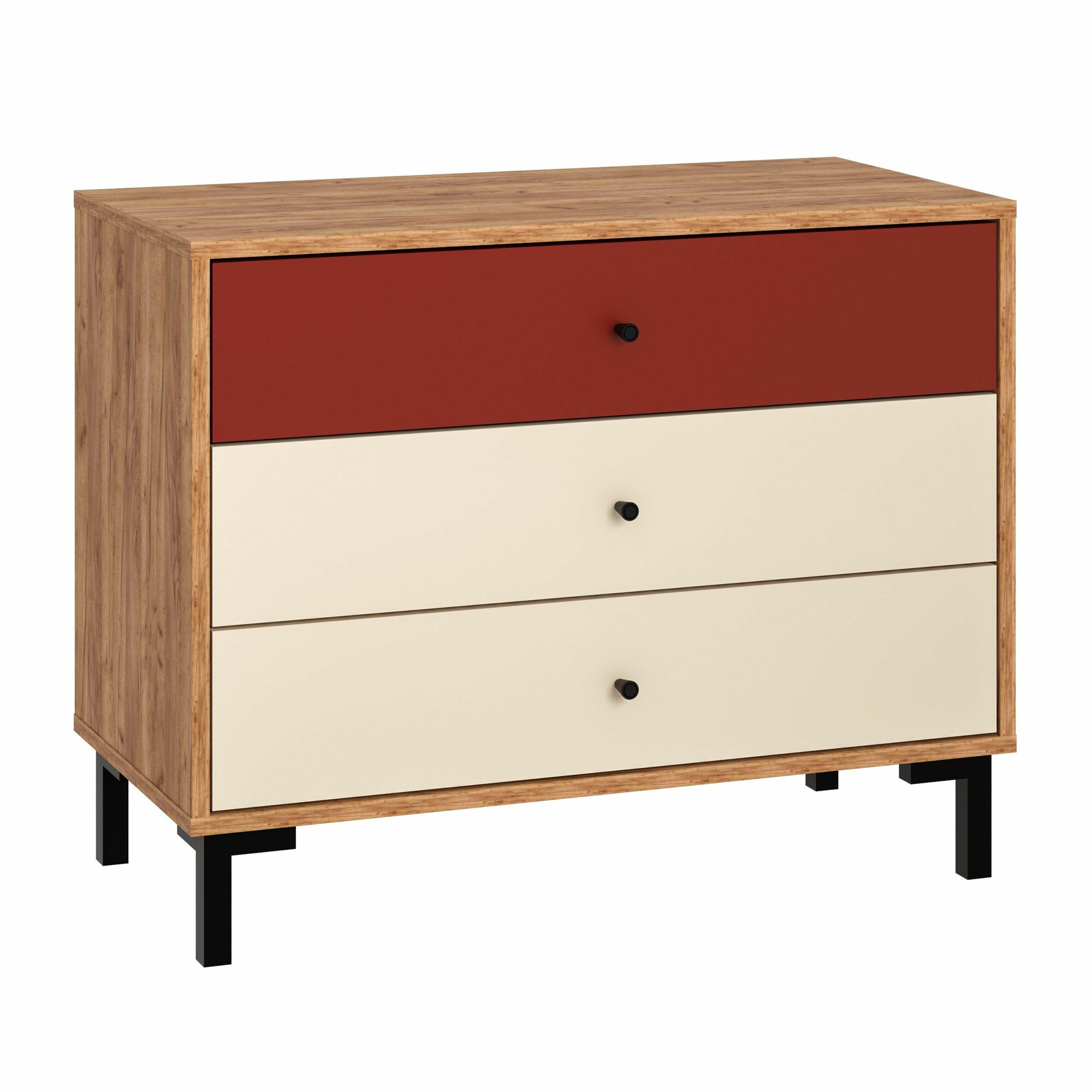 Комод 3Я JAM Дуб крафт табачный/Сатин/Терракот (Атмосфера)