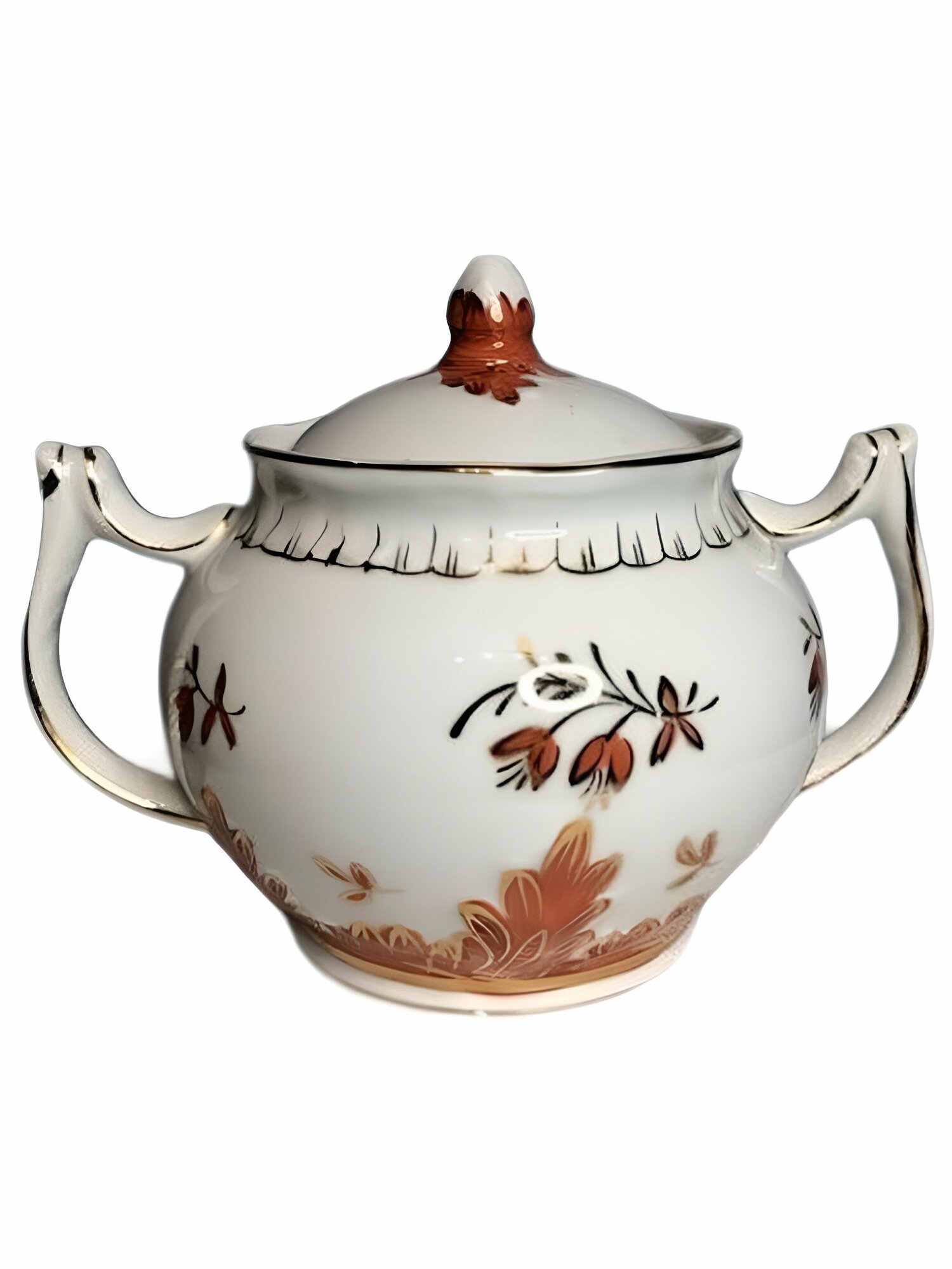 Сахарница винтажная, Вербилки СССР "малиновый барбарис", фарфор, рельеф, живопись