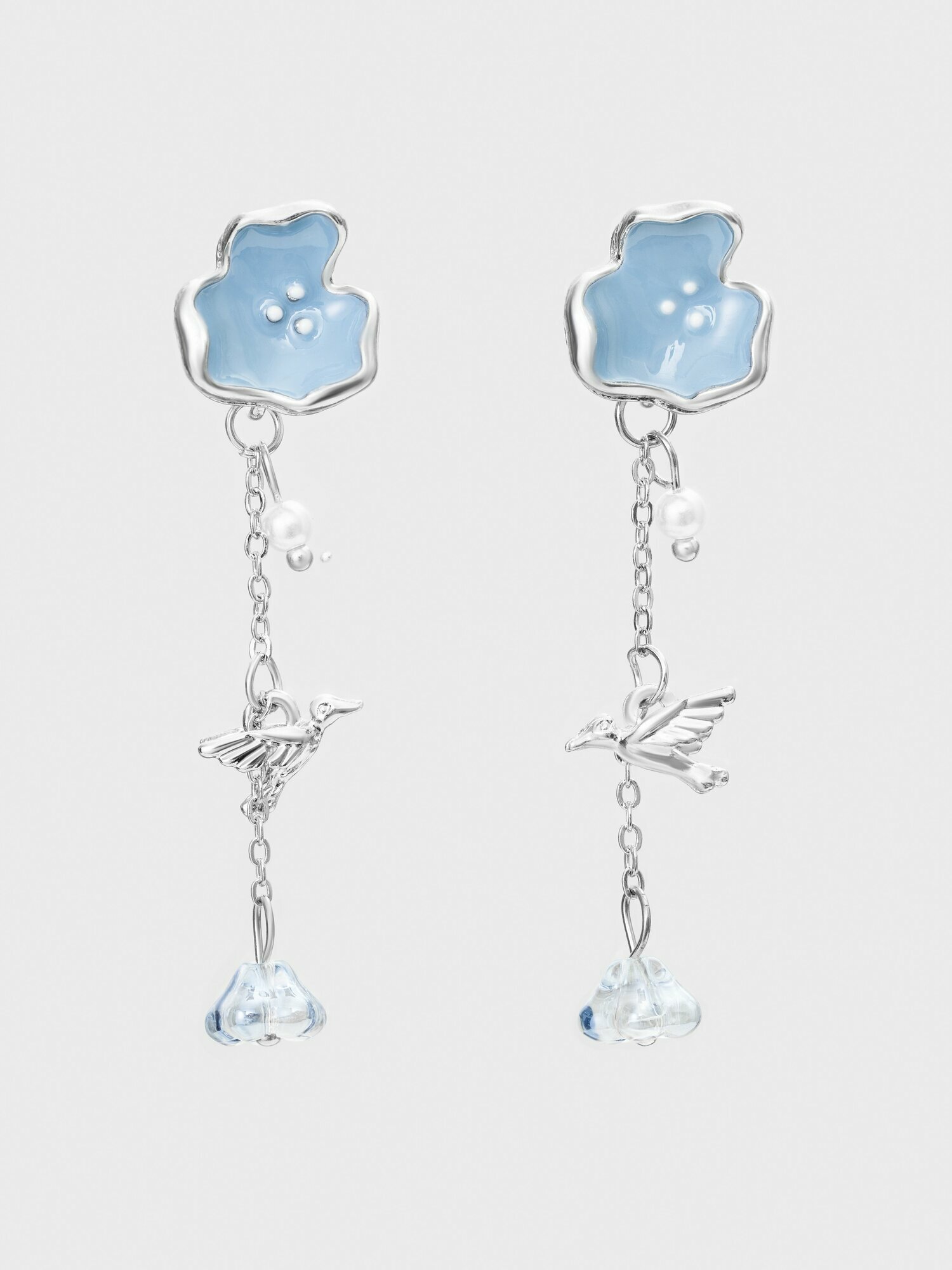 Серьги непарные, эмаль, жемчуг имитация, акрил