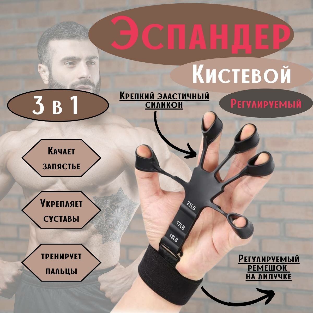 Эспандер кистевой, тренажер для рук и пальцев, резиновый