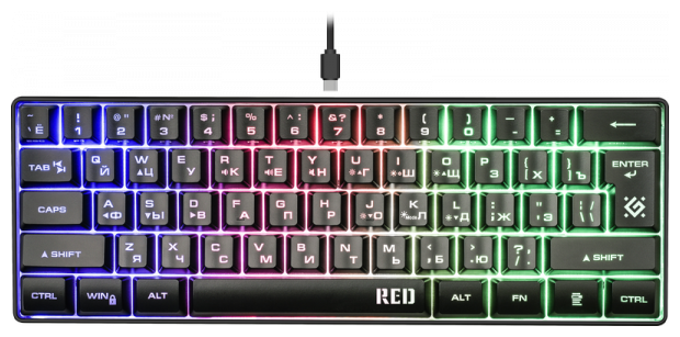 Клавиатура Defender Red GK-116 RU, радужная подсветка,61кнопка, игровая