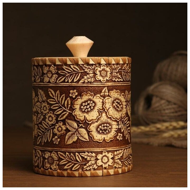 Туес «Лето», шитый, 10×10×14.5 см, береста