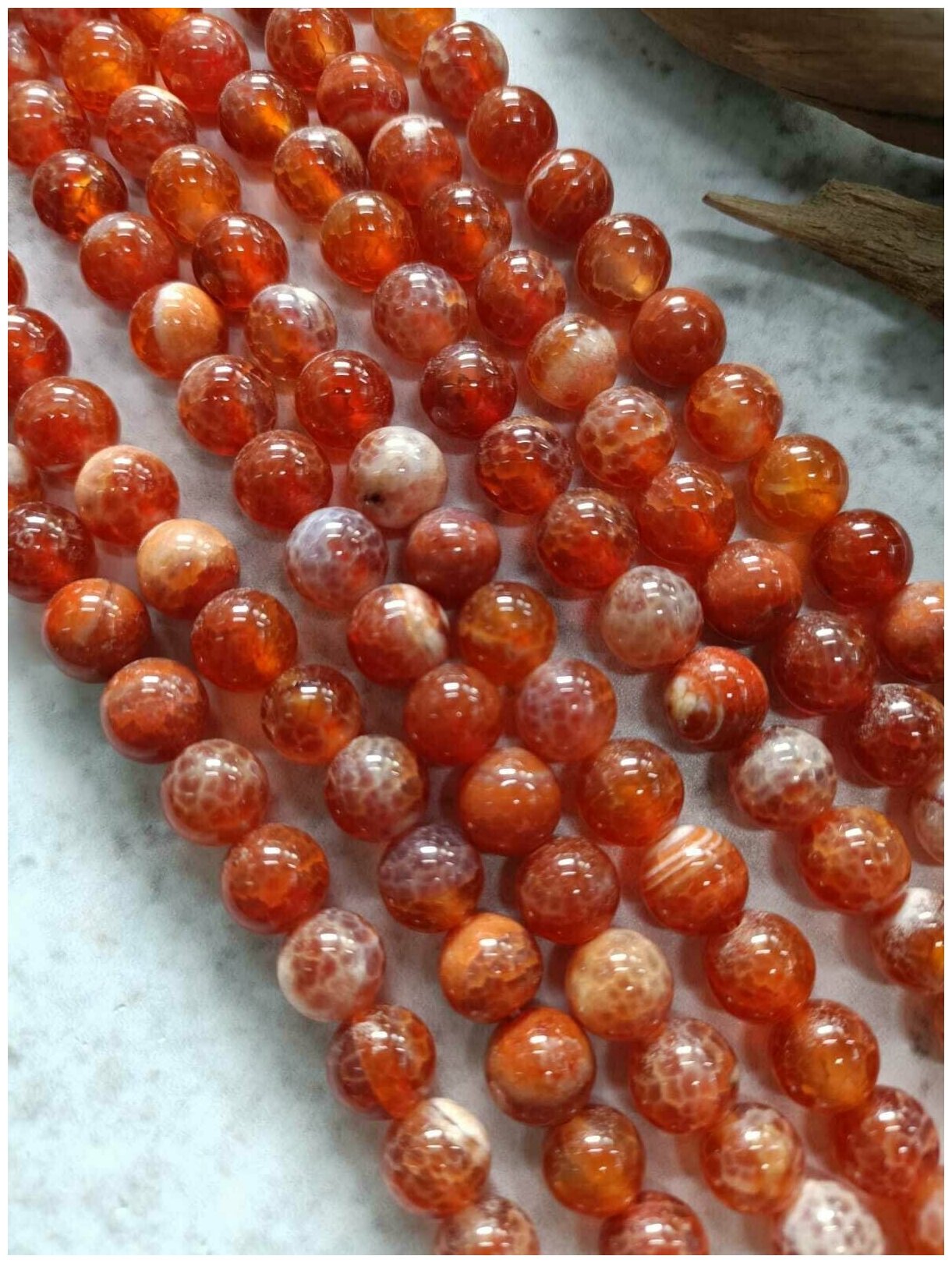 Бусины шарик 8мм. Натуральный камень. Коричневый Агат. 48шт / 39 см / нить