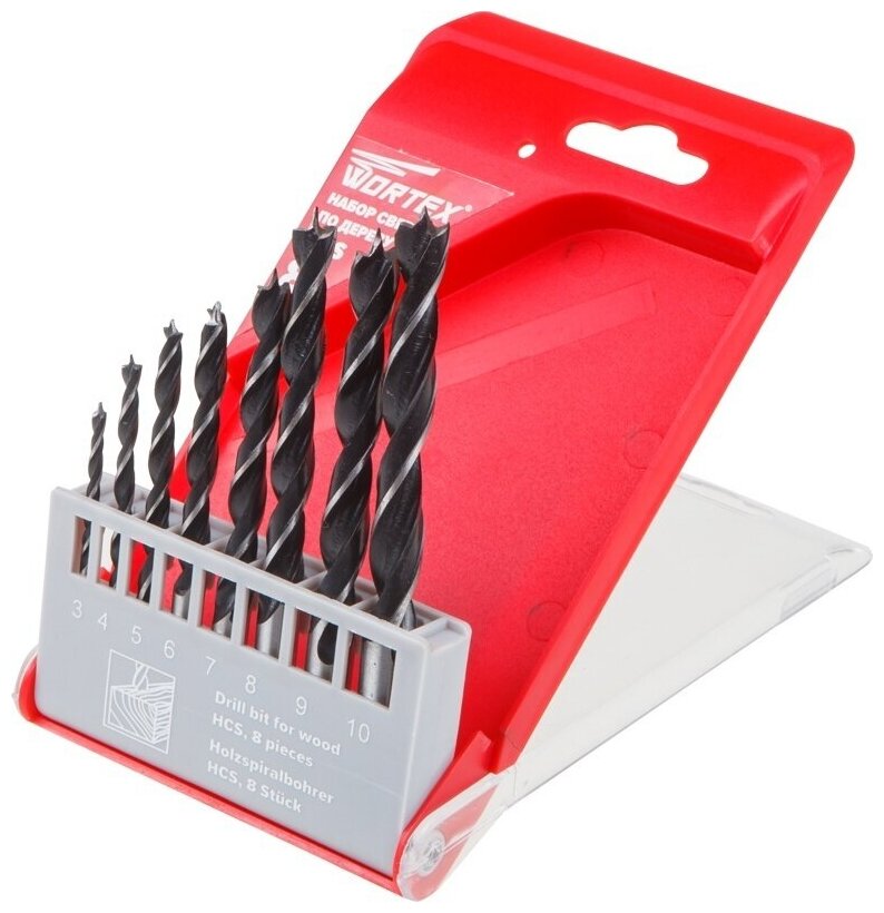 Набор сверл по дереву 3-10 мм 8 штук WORTEX (WDBS3010W10811)