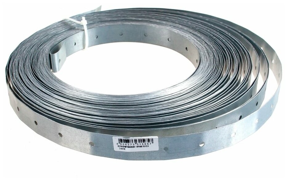 Перфорированная тарная лента ЗУБР ПТЛ из оцинкованной стали, широкая, тонкая, перфорация для легкой фиксации