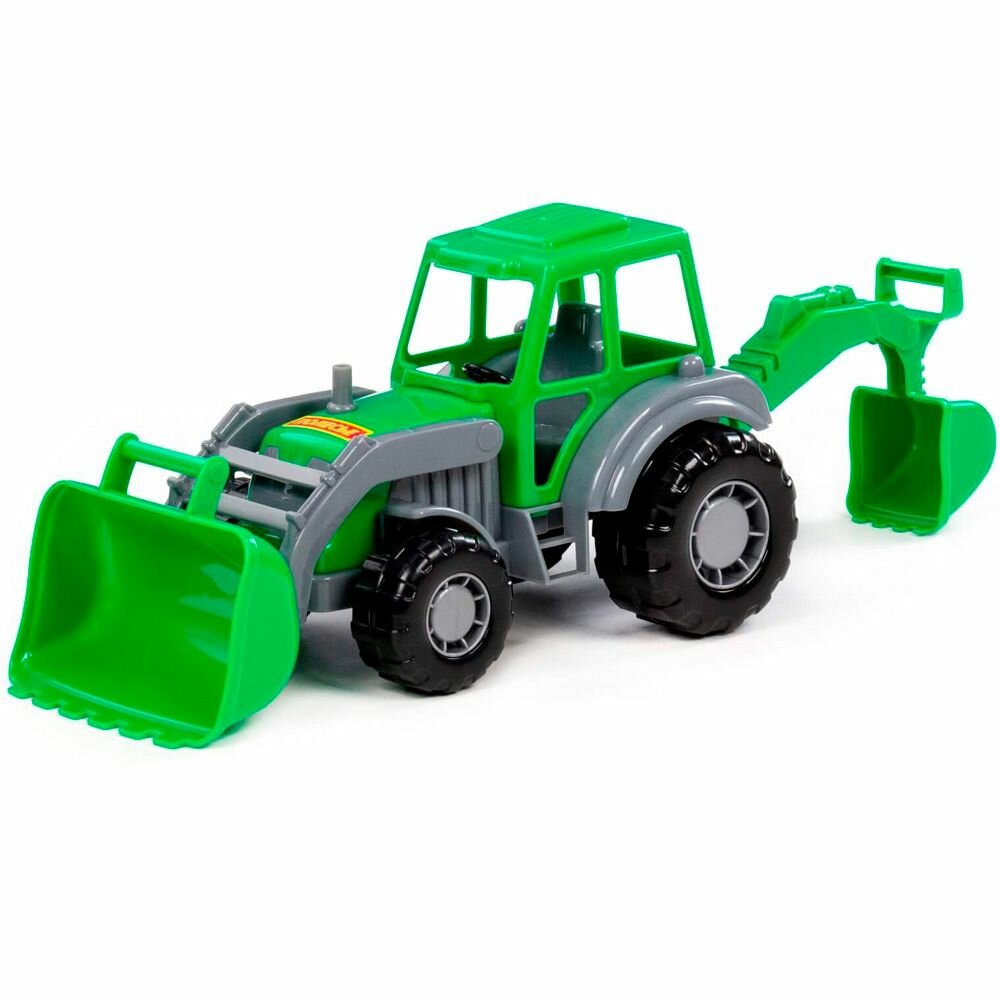 Трактор-экскаватор "Мастер" с ковшом, детская машинка для мальчика, пластиковая машинка-игрушка для сюжетно-ролевых игр, цвет серо-зелёный