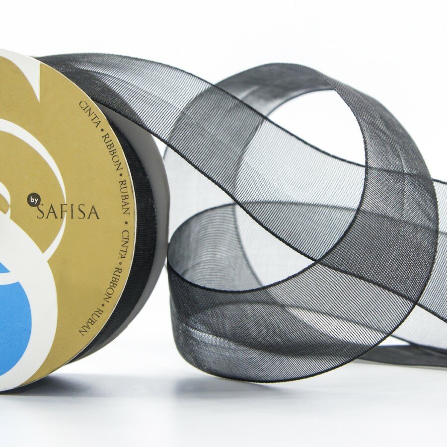 Лента органза SAFISA мини-рулон, 25 мм, 2,5 м, цвет 01, черный