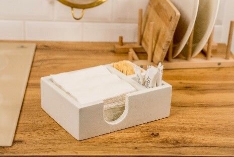 Салфетница из бетона с отделением для специй 20х14х7,5см белая