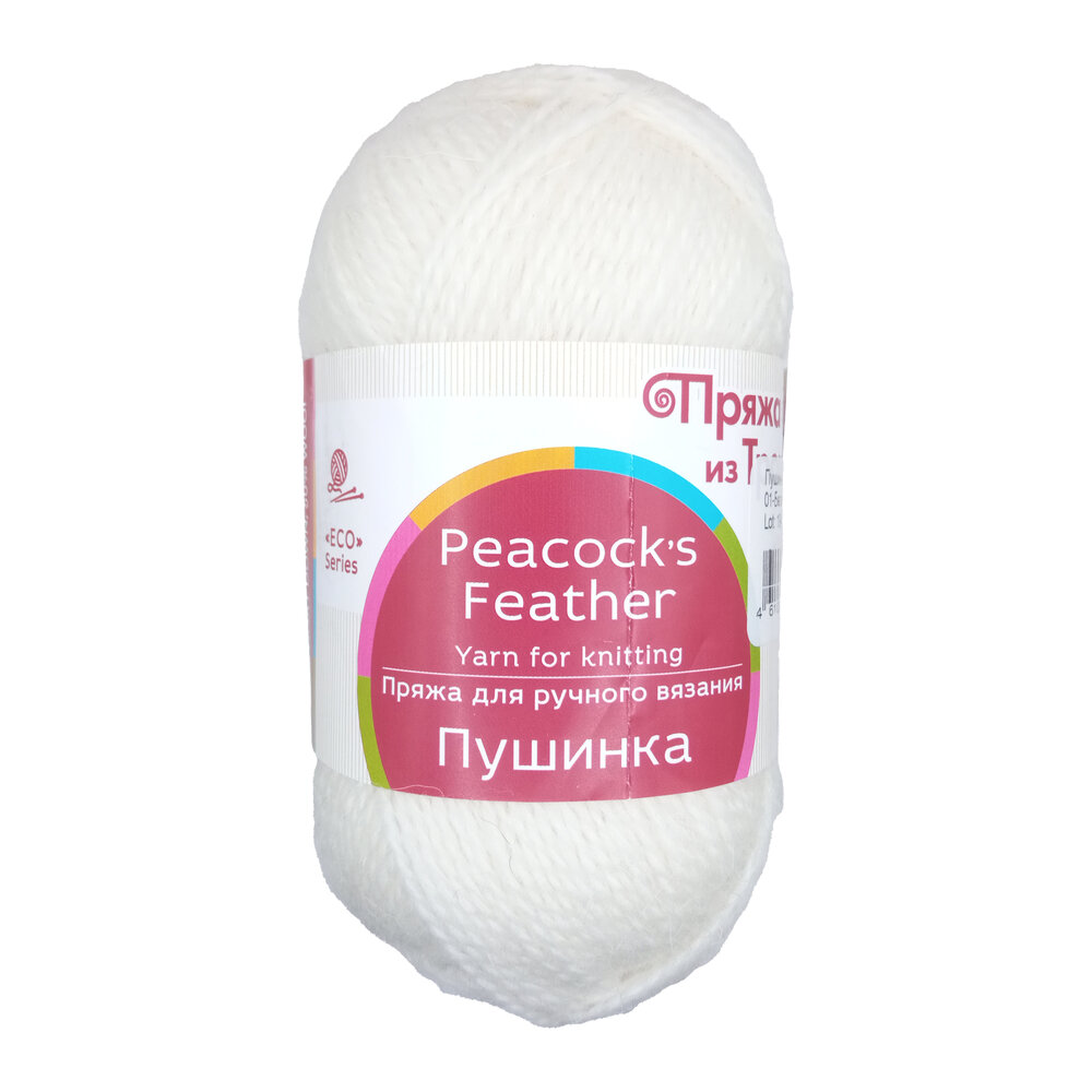 Пряжа для вязания ТКФ Пушинка 001 белый 50 гр/225 м 50% шерсть, 50% козий пух