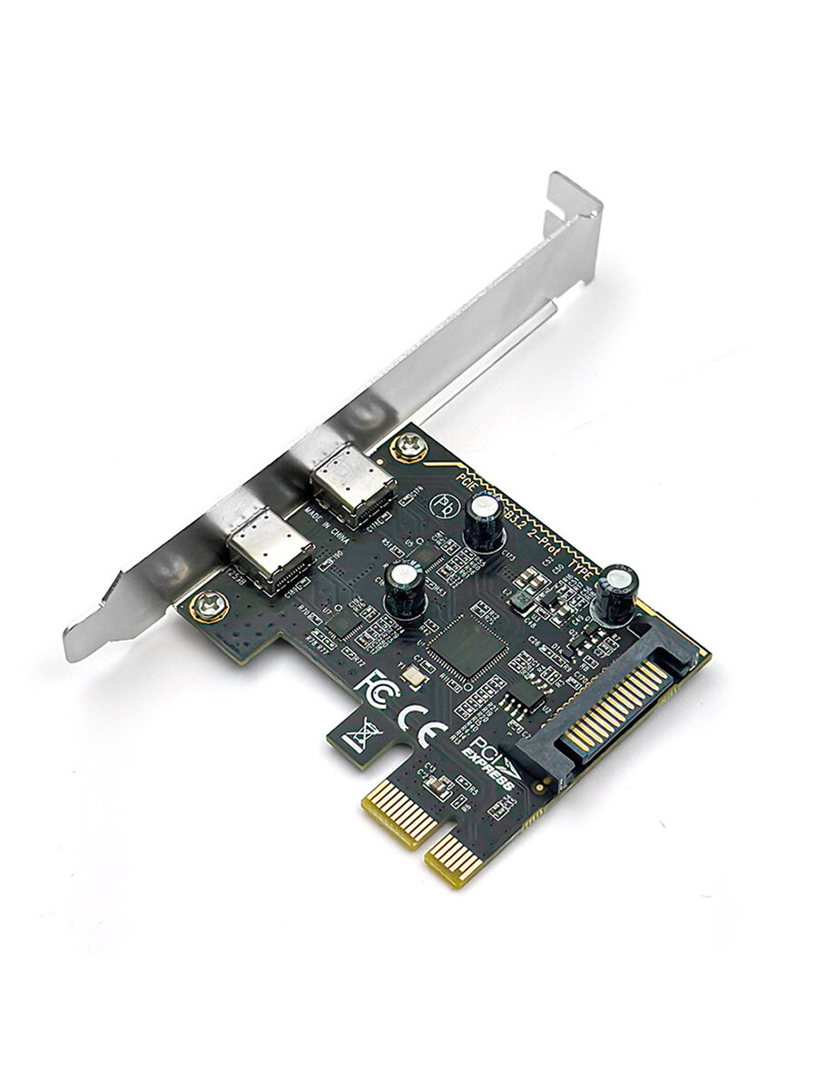 Плата расширения PCI-E на 2x USB 3.2 Gen 1 Type-C адаптер GSMIN AC-07 до 5 Гбит/с (Черный)