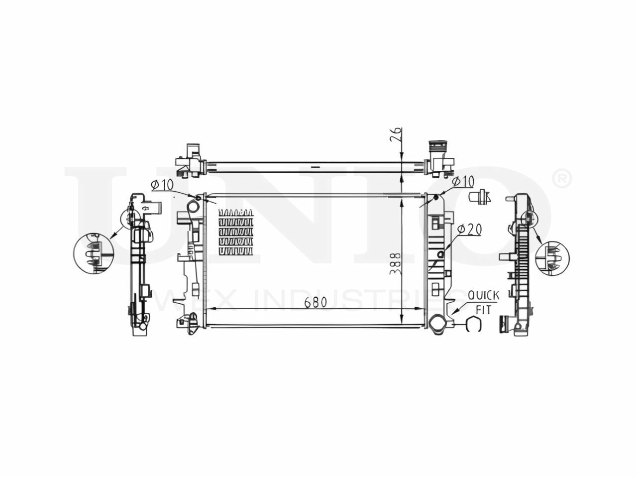 Радиатор охлаждения двигателя, для Мерседес Спринтер (906-910) 06-, Фольксваген Крафтер 30-35 30-50 Mercedes-Benz Sprinter Volkswagen Crafter 06-, артикул RAD-10113, производителя UNIO