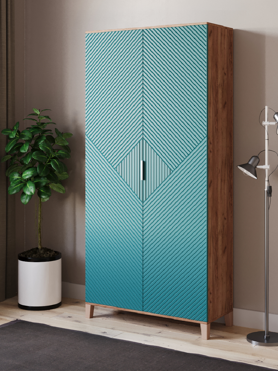 Шкаф для одежды распашной в прихожую двухстворчатый, в спальню, на балкон, в детскую Марвин -2 Аквамарин, 100х210х40 см