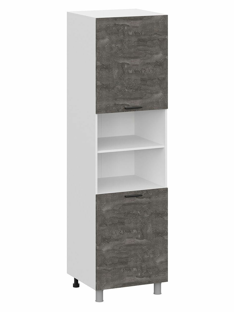 Кухонный модуль напольный, шкаф-пенал под духовку Урбан с полками, с доводчиками, 60х56.2х214 см, Белый / Камень темный