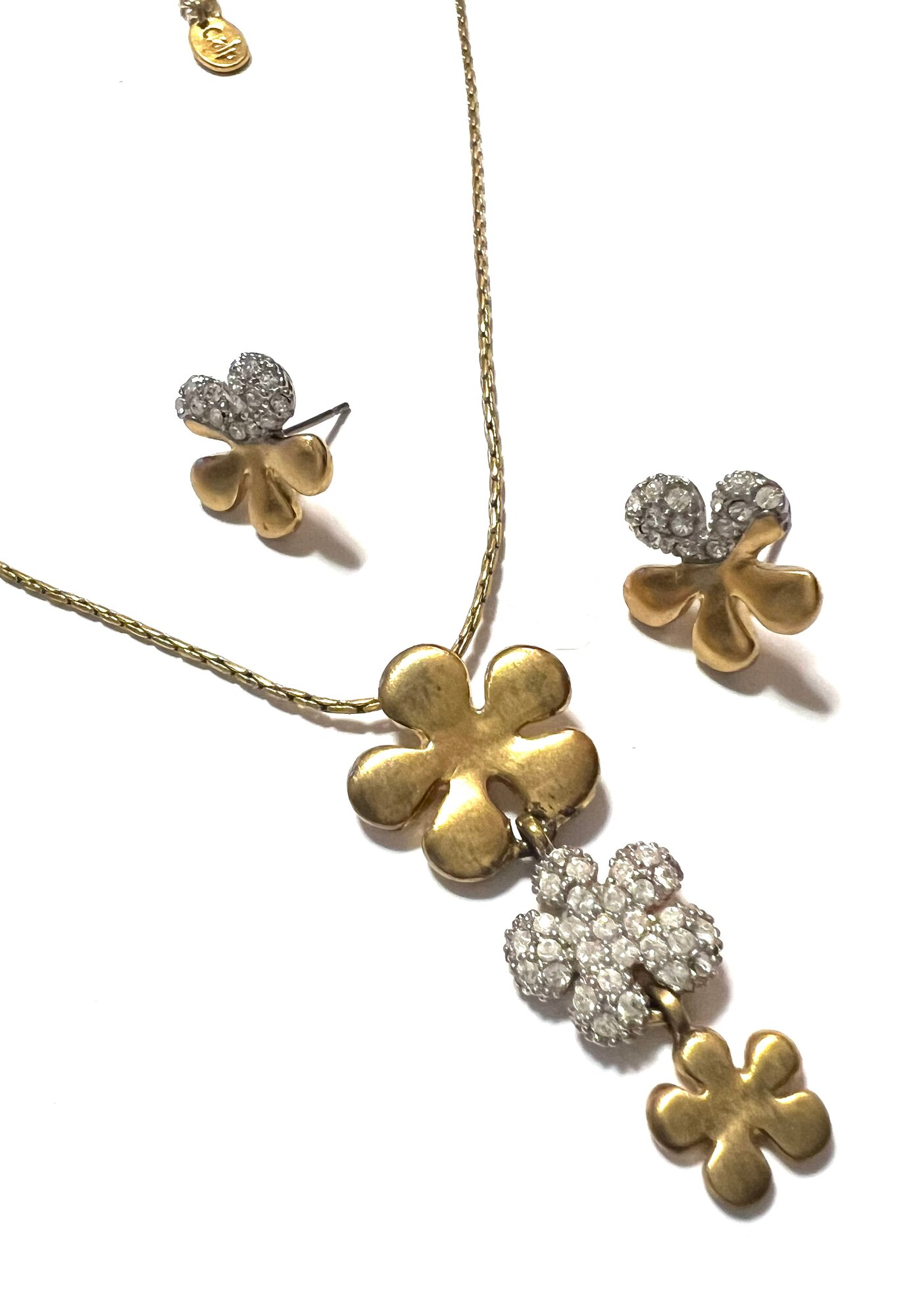 Комплект бижутерии: серьги, цепь, подвеска, кристаллы Swarovski