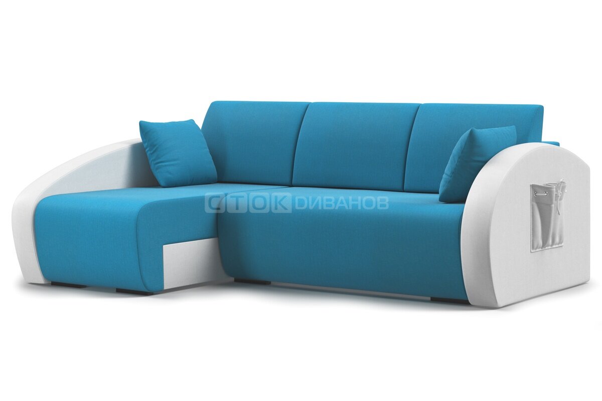 Угловой диван Сток Диванов Брайт-2 Azur синий 230 см, механизм еврокнижка